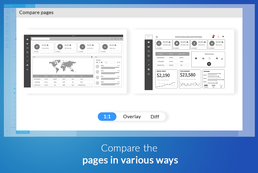 Compare pages - WireframePro addon